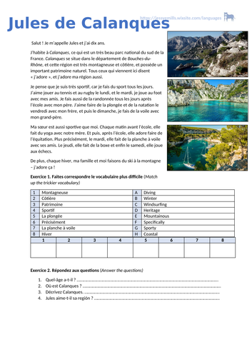 French Reading Comprehension - Sports | Teaching Resources