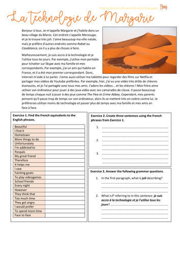 French Reading Comprehension - Technology | Teaching Resources