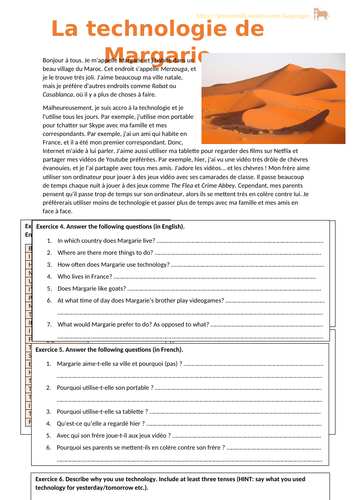 French Reading Comprehension - Technology | Teaching Resources