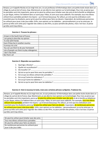 French Reading Comprehension - Technology | Teaching Resources