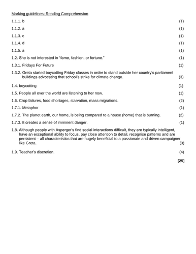 Reading Comprehension (Based on the article: Greta Thunberg is Worried ...