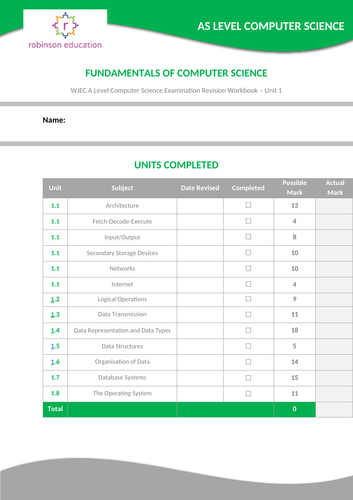 AS Level WJEC Computer Science - Unit 1 Revision E-Workbook and Written ...