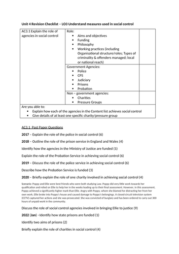 Criminology Unit 4 revision checklist and past paper questions ... Criminology Unit 4 revision checklist and past paper questions ...
