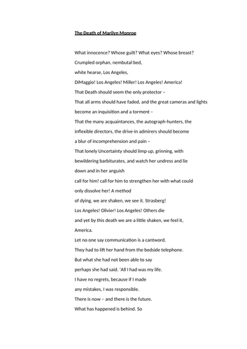 'Death of Marilyn Monroe' poem Edwin Morgan, critical essay N5 ...