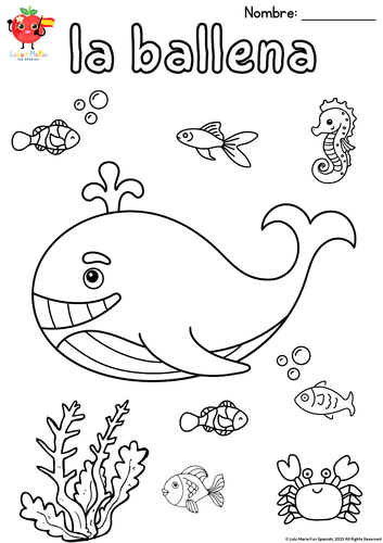 FREE Spanish A4 Colouring in Worksheet - La Ballena - The Whale ...