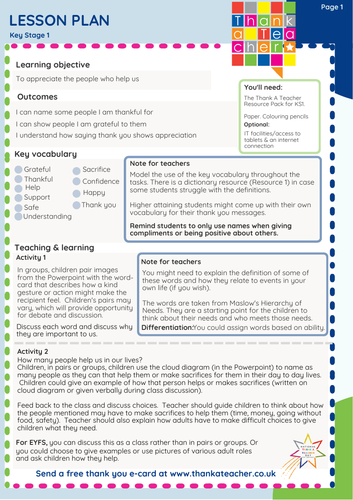 KS1 National Thank a Teacher Day - Gratitude PSHE Resources | Teaching ...