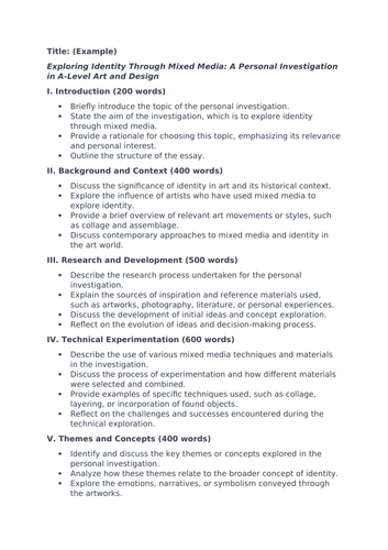 A-Level Art/Photography Scaffolded Essay Guide for Personal ...