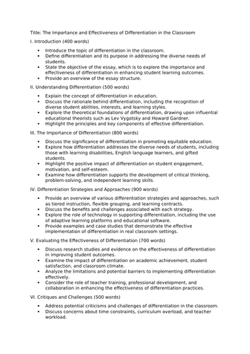PGCE Essay Outline for Differentiation | Teaching Resources