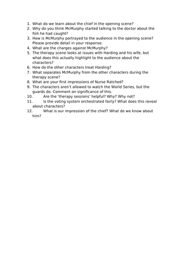 One Flew over the Cuckoos Nest Media | Teaching Resources