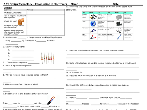 KS3 DT Design Technology - Introduction to electronics and Inputs and ...