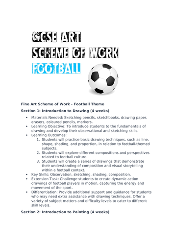 GCSE ART FOOTBALL SCHEME OF WORK | Teaching Resources
