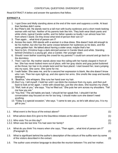Contextual/comprehension extract and questions based on the novel ...