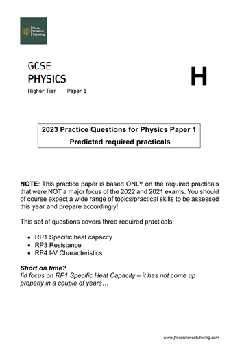 AQA Physics Paper 1 H - 2023 Predicted Required Practical Practice ...
