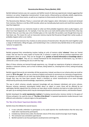 Edexcel As Al Cog Psych Reconstructive Memory Theory Notes Teaching Resources