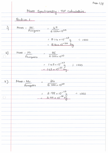 TOF Time of flight Mass spec calculations | Teaching Resources