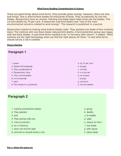 Wind Farm Reading Comprehension | Teaching Resources