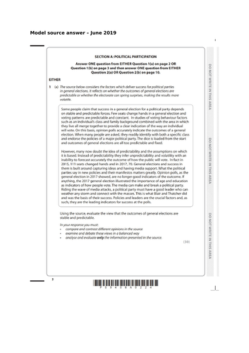 A* Politics A level source essay - June 2019 Edexcel Paper 1 | Teaching Resources