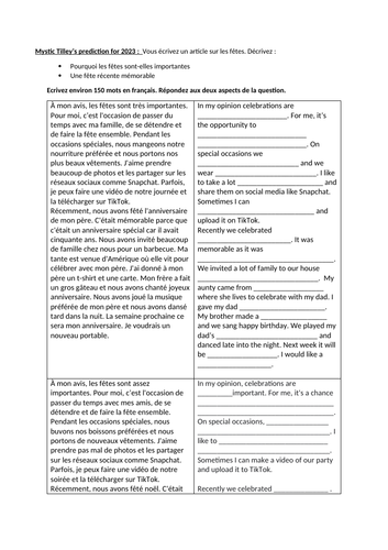 150 words practice on Customs and Festivals GCSE French writing AQA ...