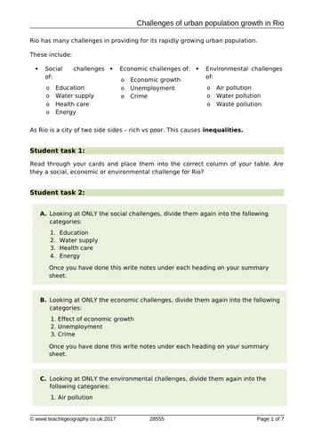 Rio de Janeiro (Urbanisation Case Study) - 7 lesson bundle and workbook ...