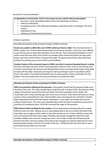 Paper 2 – Russia – Revision Booklet – Part 2 - IGCSE History | Teaching ...