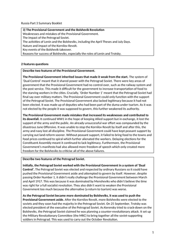 Paper 2 – Russia – Revision Booklet – Part 3 - IGCSE History | Teaching ...