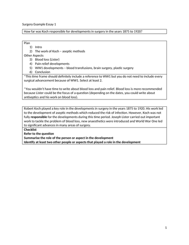 Paper 2 - Medicine - Surgery - Example Essays | Teaching Resources