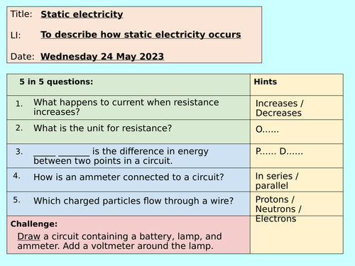 KS3 Static electricity lesson | Teaching Resources