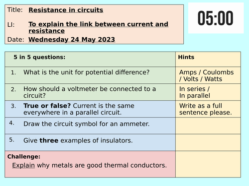 KS3 Resistance in Circuits | Teaching Resources
