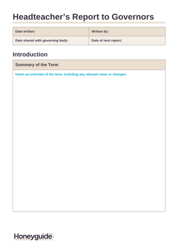 Headteacher's Report to Governors Template | Teaching Resources