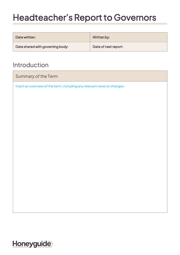 Headteacher's Report to Governors Template | Teaching Resources