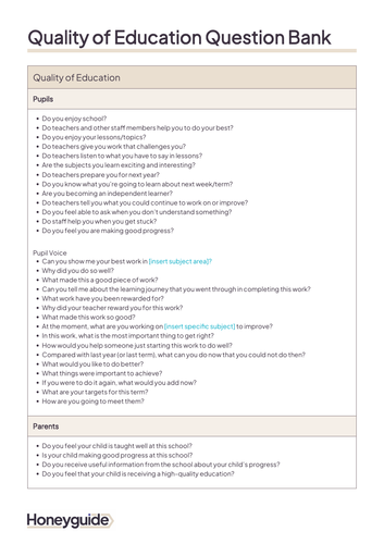 Curriculum and Quality of Education Survey Question Bank | Teaching ...