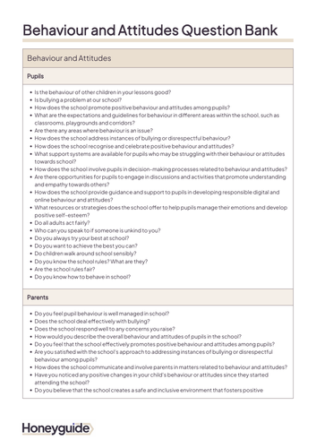 Behaviour and Attitudes Survey Question Bank | Teaching Resources