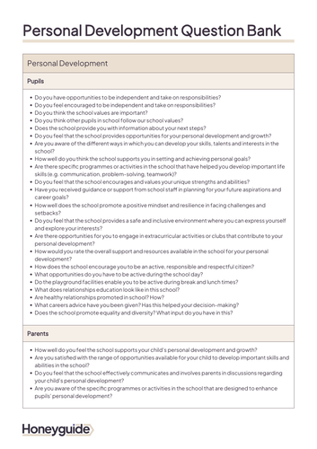 Personal Development Survey Question Bank | Teaching Resources
