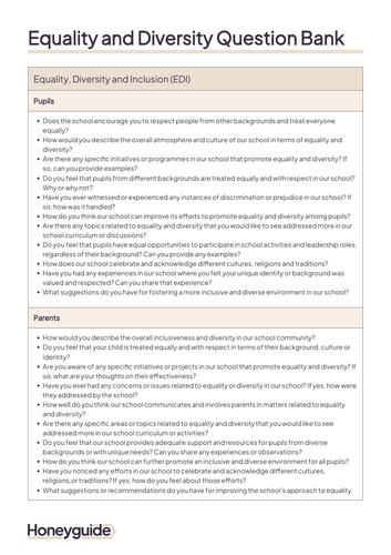 Equality, Diversity and Inclusion Survey Question Bank | Teaching Resources