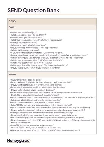 SEND Survey Question Bank | Teaching Resources