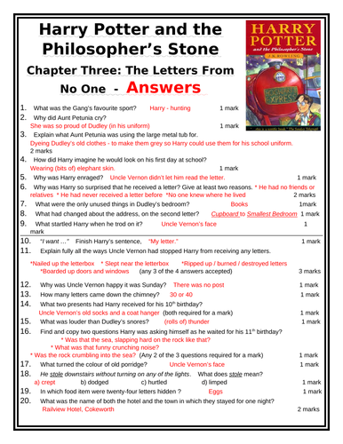 Harry Potter and the Philosopher's Stone: Chapter Three Comprehension ...