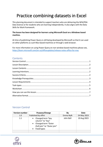 Data Science - In Excel, practise combining datasets | Teaching Resources Data Science - In Excel, practise combining datasets | Teaching Resources