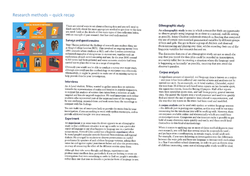 OCR English Language A Level - Research methods for the NEA ...