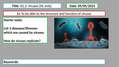 IB Biology: A2.3 Viruses HL only (first exams in 2025) | Teaching Resources