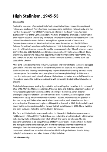 High Stalinism - 1945-1953 | Teaching Resources