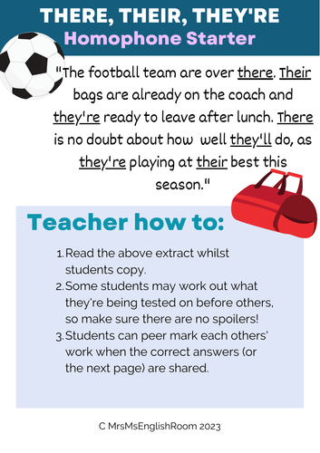 There, There, They're Homophone Starter Activities | Teaching Resources