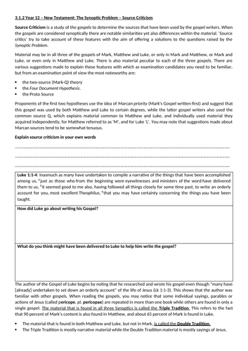 Edexcel A level RS 3.1.2 Source Criticism | Teaching Resources