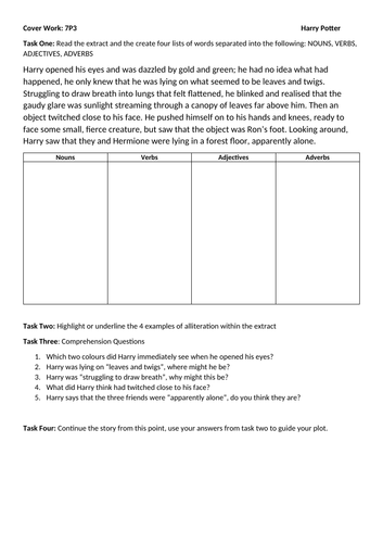 KS3 English Cover: Harry Potter | Teaching Resources