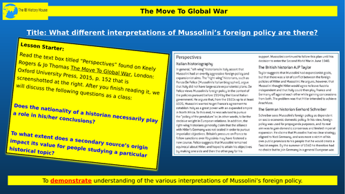 IB History - Interpretations of Mussolini's Foreign Policy | Teaching ...