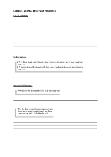 OCR A level physics Electricity, Energy, Power and Resistance *COMPLETE ...