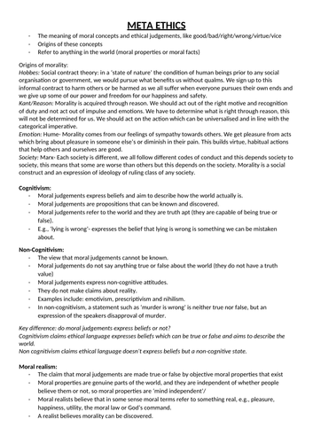 Philosophy A-Level AQA moral philosophy A* notes | Teaching Resources