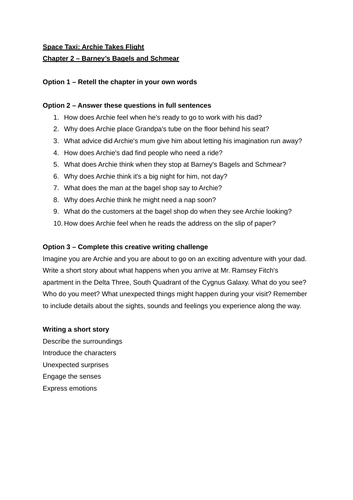 Space Taxi Comprehension | Teaching Resources