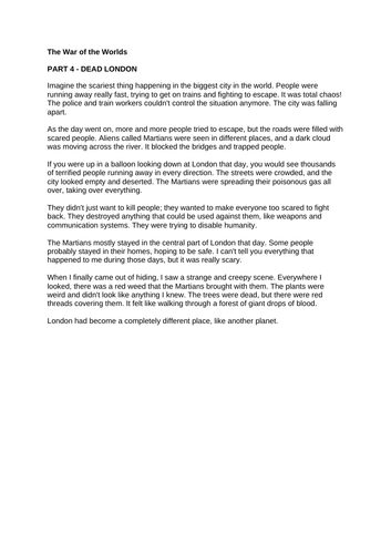 War of the Worlds Writing Challenges | Teaching Resources