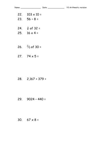 End of Year 3 Maths test - 2 arithmetic test and 2 reasoning tests ...
