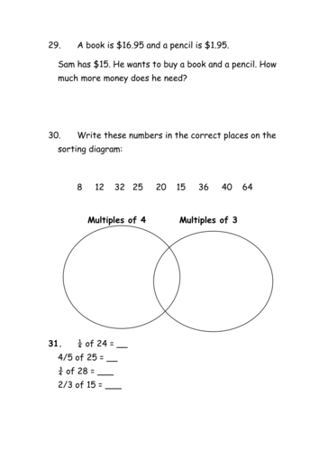End of Year 3 Maths test - 2 arithmetic test and 2 reasoning tests ...